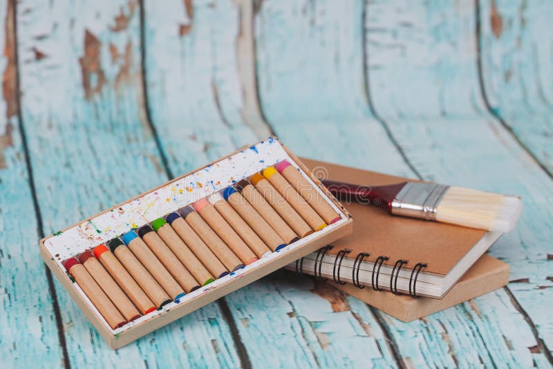 Old Crayon in Box on Book Note Stock Image - Image of school, education ...