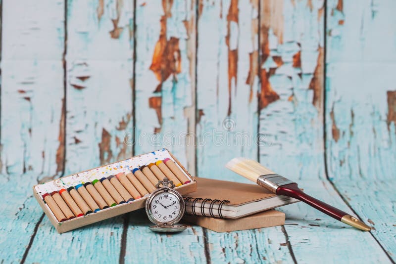 Old Crayon in Box on Book Note Stock Image - Image of blue, colored ...