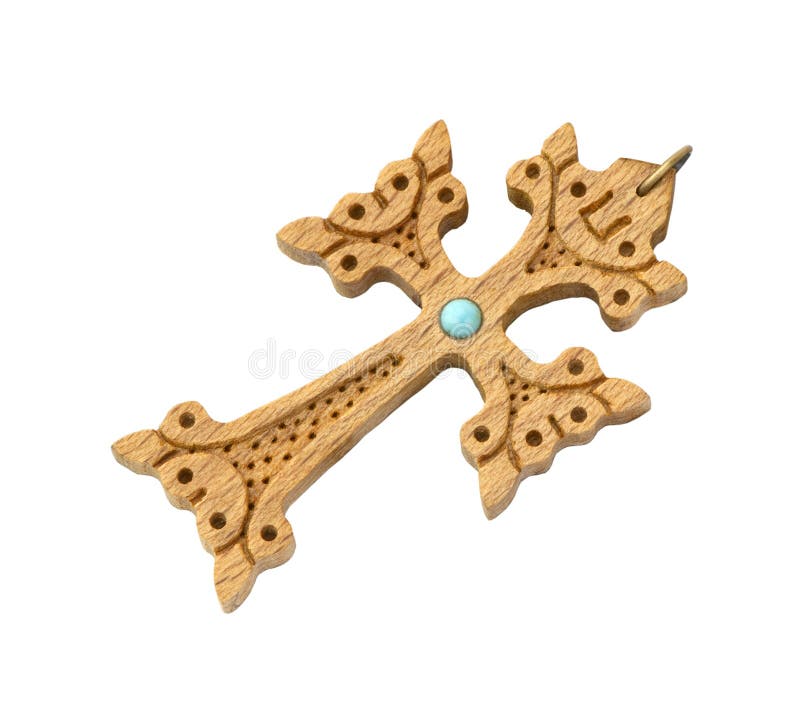 Old Cross of Carved Wood Decorated with Turquoise Stock Photo - Image ...