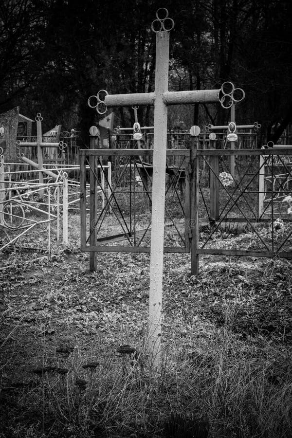Old Cross in Graveyard. Black and White Tone Stock Photo - Image of ...