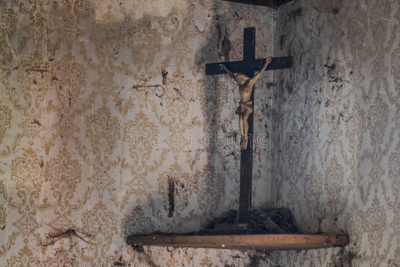 Old Cross with Jesus in the Corner on a Wall Stock Photo - Image of ...
