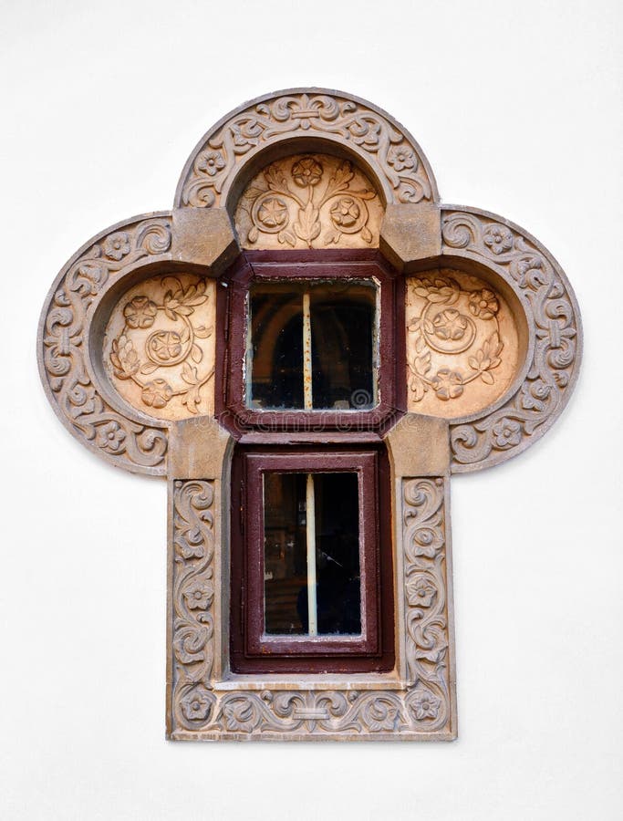 Old cross in stone window stock image. Image of interesting - 65829293