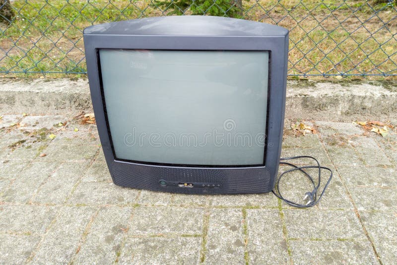 Old CRT Television Set Placed on Sidewalk Stock Photo - Image of street ...