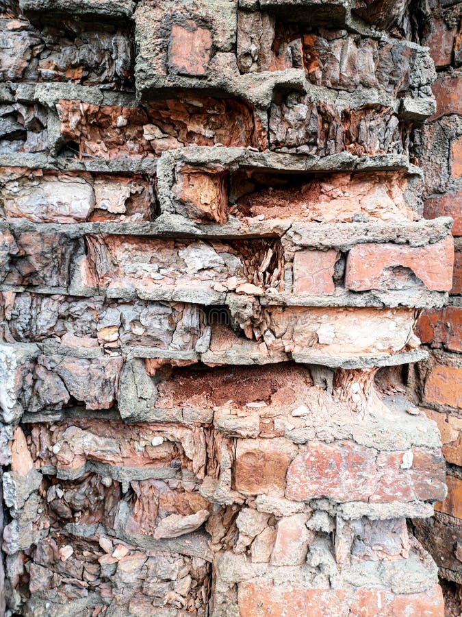 Old Crumbling Brick Wall Vertical Background Stock Photo - Image of ...