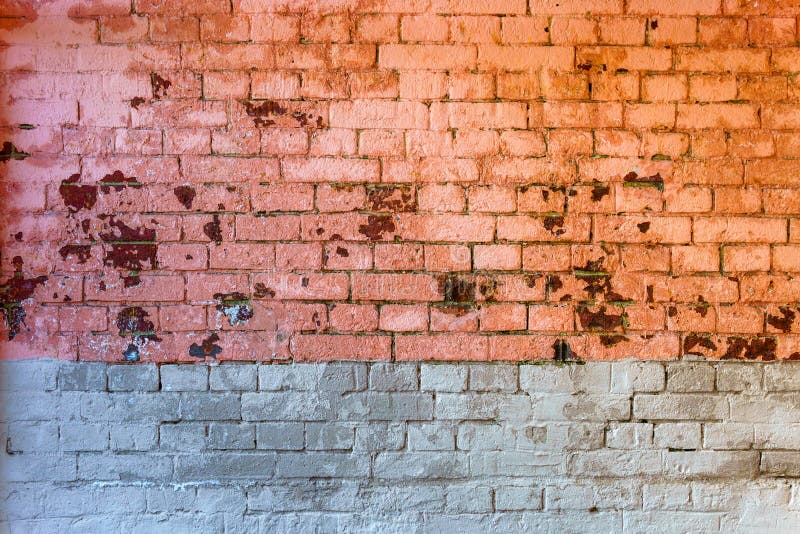 Old Crumbling Red Brick Wall Half Painted White. Abstract Background ...