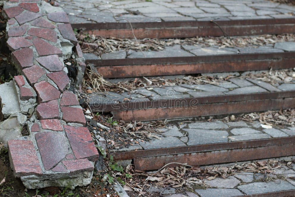 An Old Crumbling Staircase with Steps in the Foliage in Early Spring ...