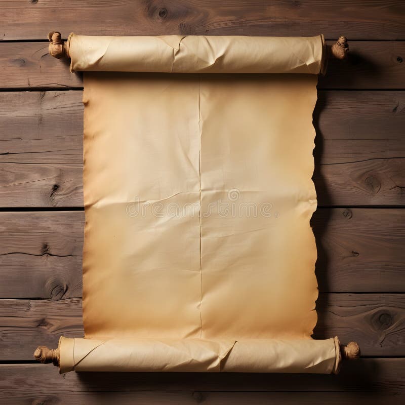 An Old, Crumpled Parchment Scroll Hanging on a Wooden Wall Stock ...