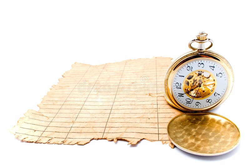 Pocket clock on old paper stock photo. Image of early - 8039628