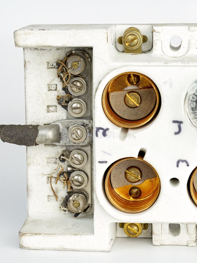 Old Crusty Ceramic Fuse Box Closeup Stock Photo - Image of fuses ...