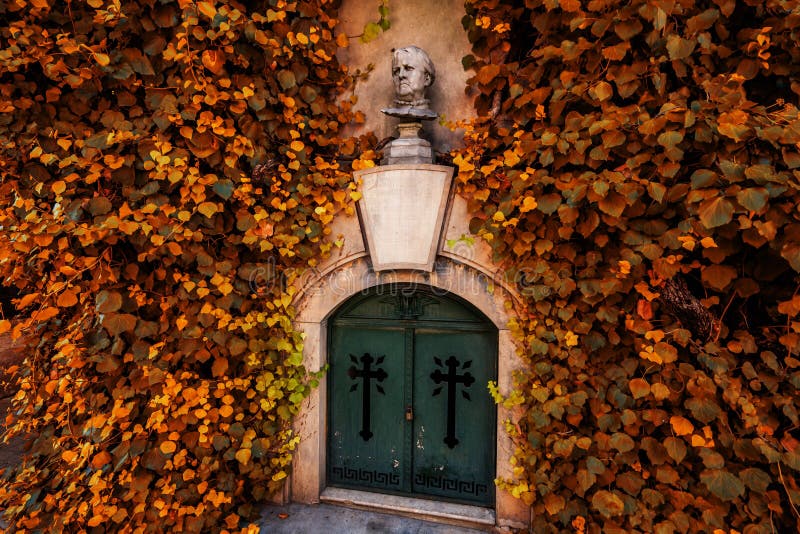 Old Crypt in the Cemetery with the Graves. Background Halloween Stock ...