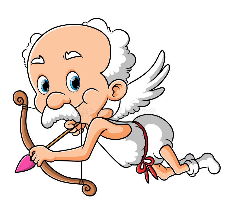 The Old Cupid Man is Aiming with the Love Arrow Stock Vector ...