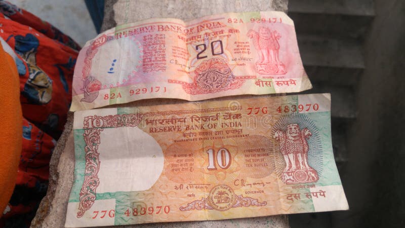 Old Currency of India 20 Rupees & 10 Rupees Note Stock Image - Image of ...