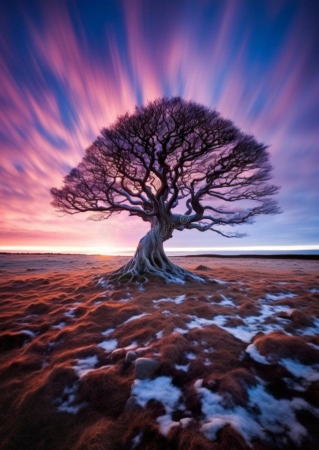 Old Curved Tree in the Evening Light. Stock Illustration - Illustration ...