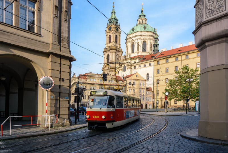 Old Czech Tram on Malostranska Square in Prague Editorial Stock Image ...