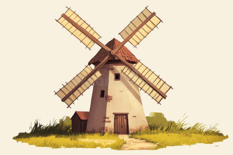 An Old 2D Windmill Symbol. Generative AI. Stock Illustration ...