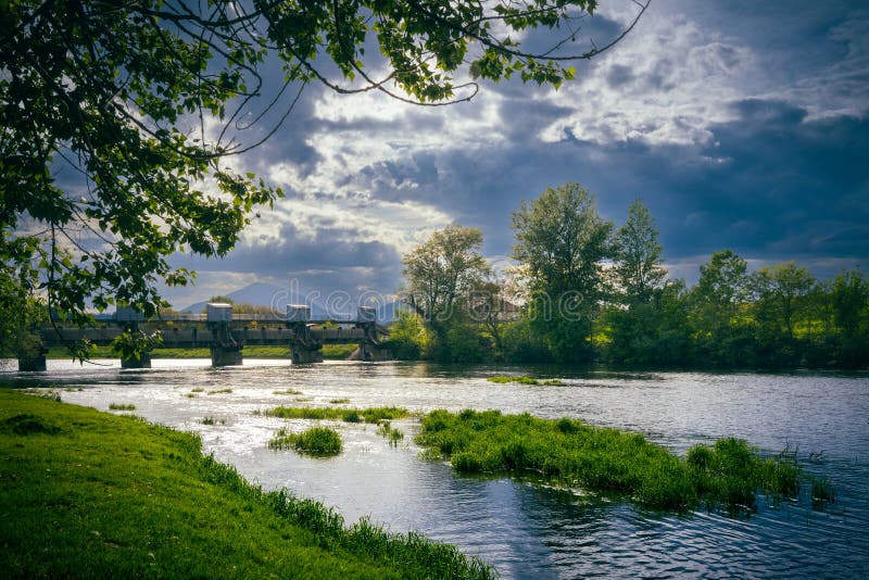 Old Dam on the River in Spring Stock Image - Image of water, hydro ...