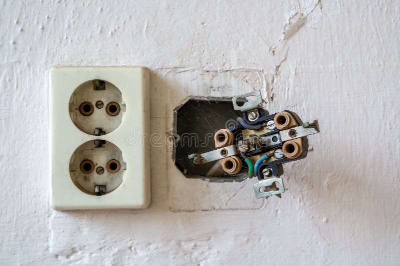 Old Damage Electrical Outlet on a Wall Stock Photo - Image of outlet ...