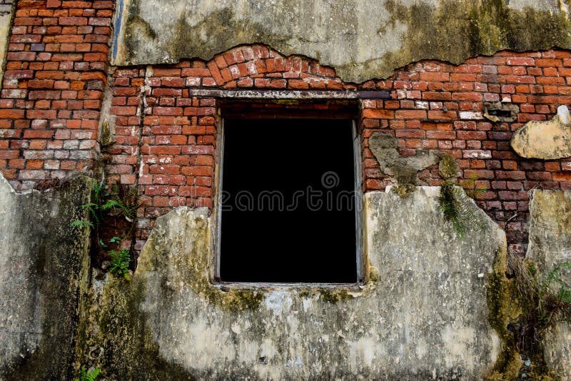 Old Damage Window with Damage Wall Landscape Wide Background Stock ...