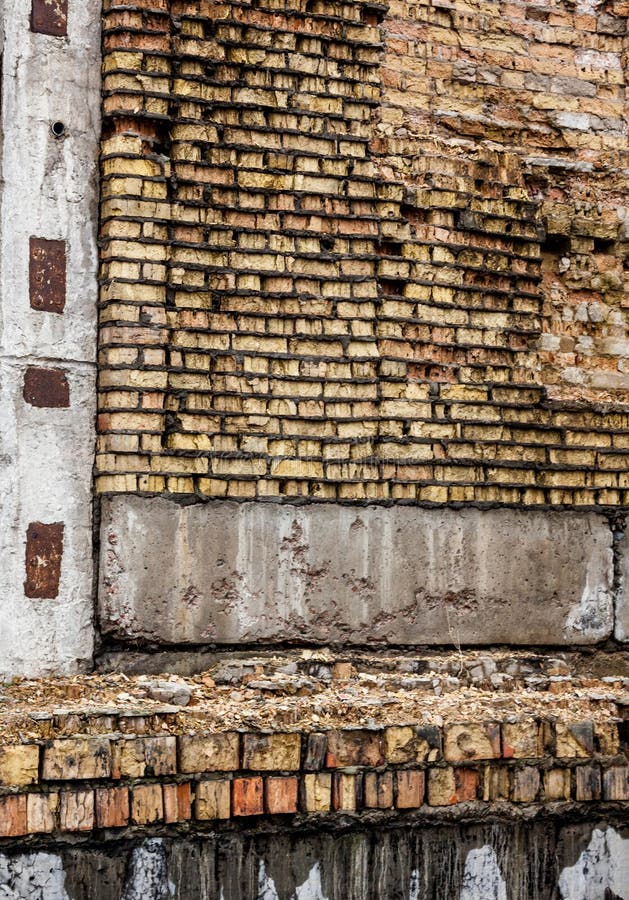 The Old and Damaged Brick Wall Stock Image - Image of construction ...