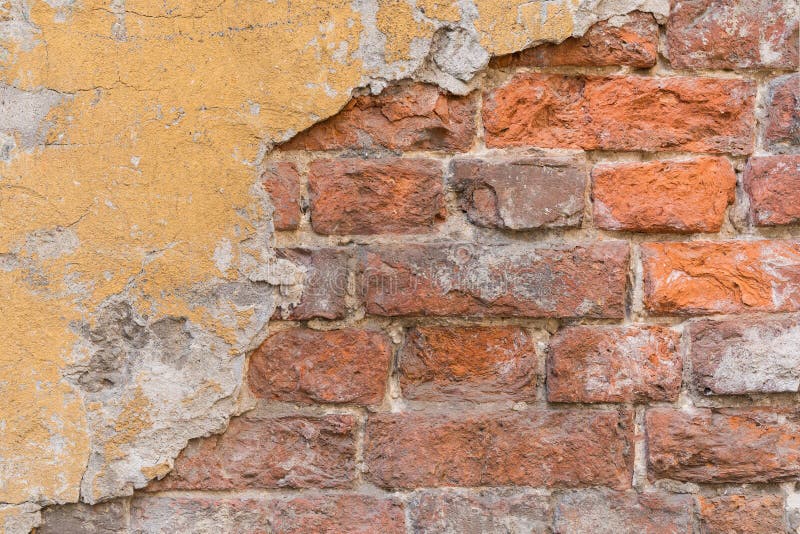 Old Damaged Brick Wall with Plaster Stock Photo - Image of brickwork ...