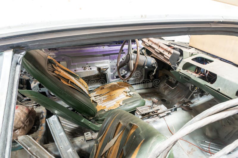 Old Damaged Car Interior stock photo. Image of classic - 66492408