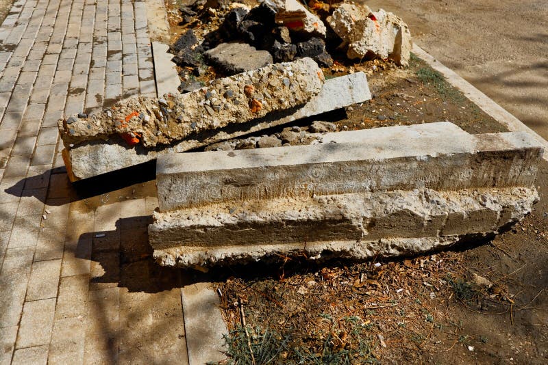 Old Damaged Concrete Curds on Road Side Stock Image - Image of ...