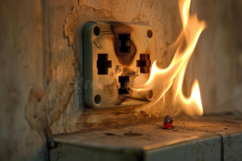 Old Electrical Socket Catching Fire Burning with Yellow Flames Stock ...