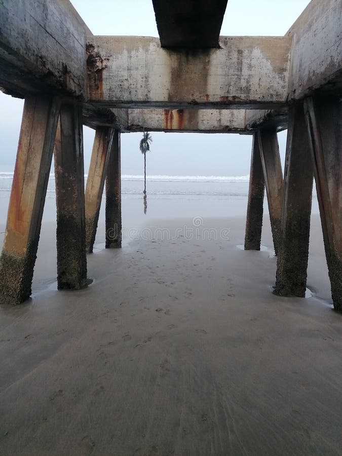 Old Damaged Pier on Beach Diaz Beach Stock Image - Image of diaz ...