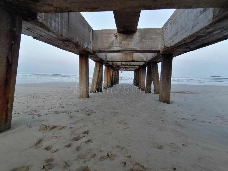 Old Damaged Pier on Beach Diaz Beach Stock Image - Image of damaged ...