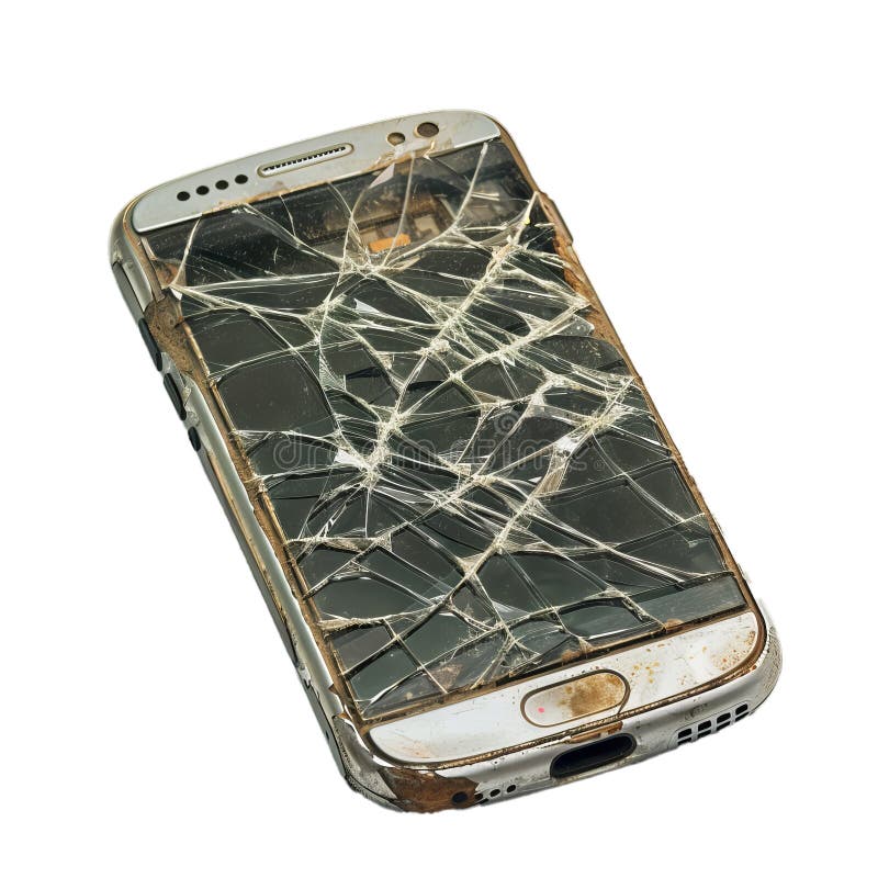 Old Broken Smartphone Showing Spider Web Cracks on Its Screen Stock ...
