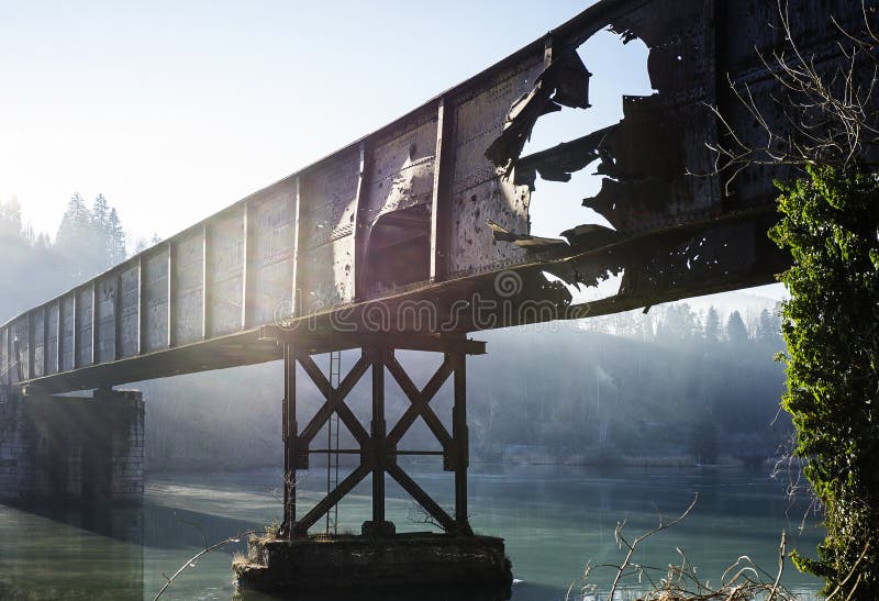 Old Damaged Train Bridge Over the River Drava Stock Image - Image of ...