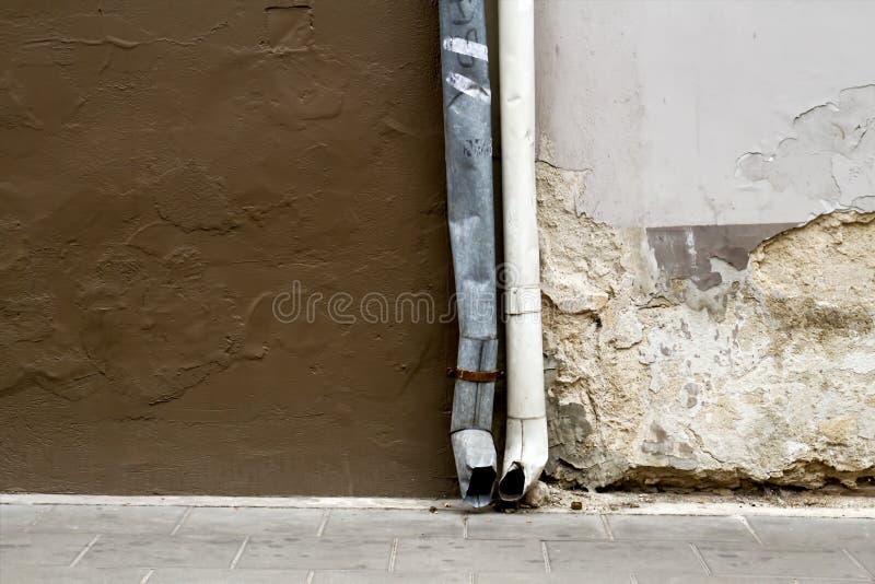 Old Damaged Wall and Rain Gutters Background Texture Stock Photo ...