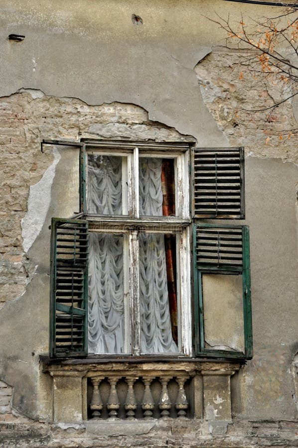Old damaged window stock photo. Image of curtain, city - 28081912
