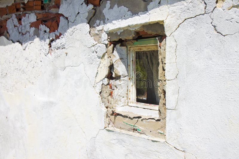 Old Damaged Window in a Plaster Wall Stock Image - Image of bent, rusty ...