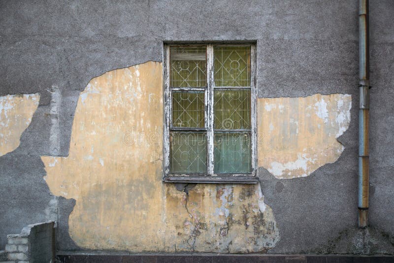 Old Damaged Windows with Shutters of Old Abandoned Building Stock Image ...