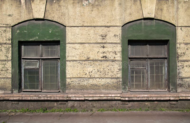 Old Damaged Windows with Shutters of Old Abandoned Building Stock Image ...