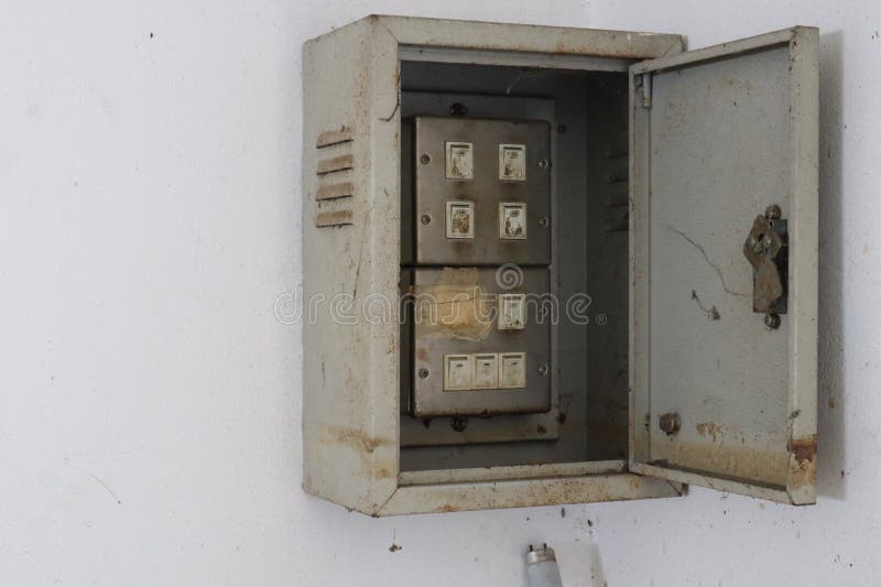 Old and Dangerous Building Electrical Circuit Box Stock Image - Image ...