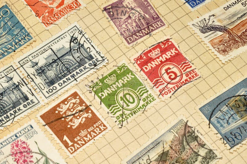 Old Danish Stamps in Album editorial stock image. Image of stamp - 40219444