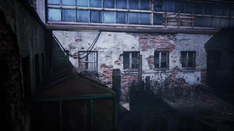 Old Dark Factory Warehouse Alley at Night Stock Image - Image of ghetto ...