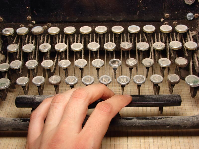 Old Dark Typewriter with Hand Stock Image - Image of buttons, front ...