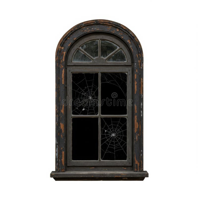 Old Dark Wooden Arch Window with Broken Panes Stock Illustration ...