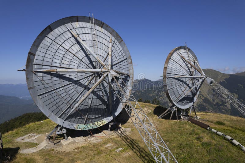 Old Data Transmission Dishes in an Abandoned Base Stock Photo - Image ...