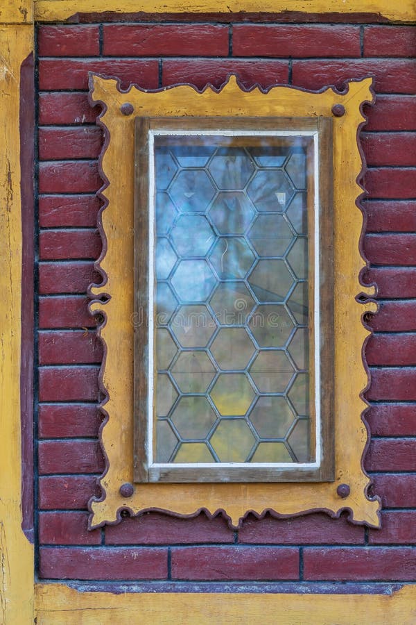 Old Decorated Window. There is a Wooden Frame Around the Window Stock ...