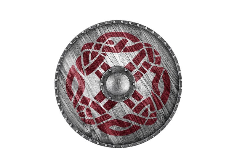 Old Decorated Wooden Round Shield Isolated on White Stock Photo - Image ...