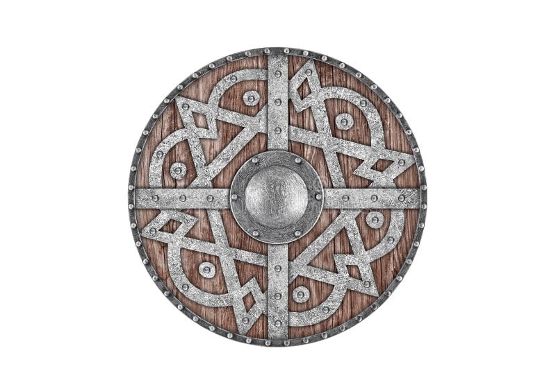 Old Decorated Wooden Round Shield Isolated on White Stock Image - Image ...