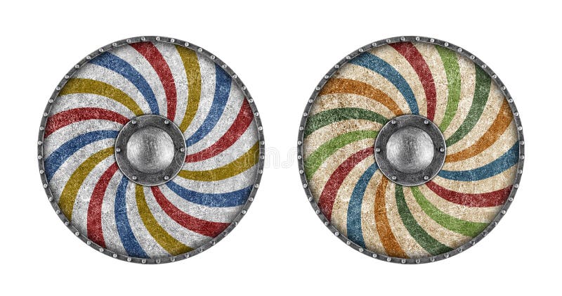 Old Decorated Wooden Round Shield Isolated on White Stock Image - Image ...