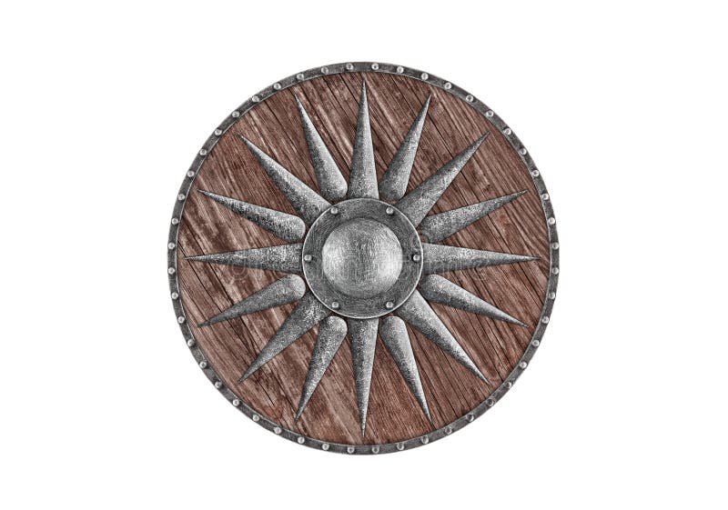 Old Decorated Wooden Round Shield Isolated on White Stock Image - Image ...