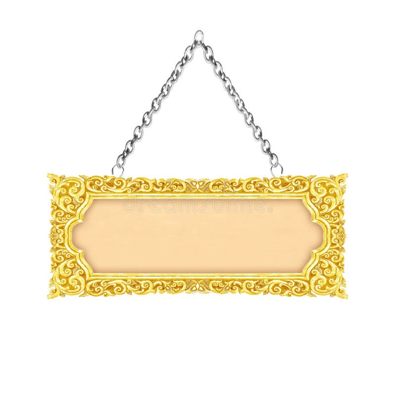 Old Decorative Sign Frame with Chain - Handmade, Engraved - Isolated on ...