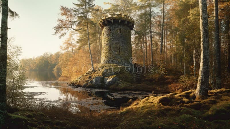 Old Decrepit Outpost Tower in the Middle of the Forest. Stock ...