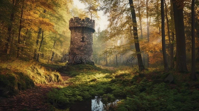 Old Decrepit Outpost Tower in the Middle of the Forest. Stock ...